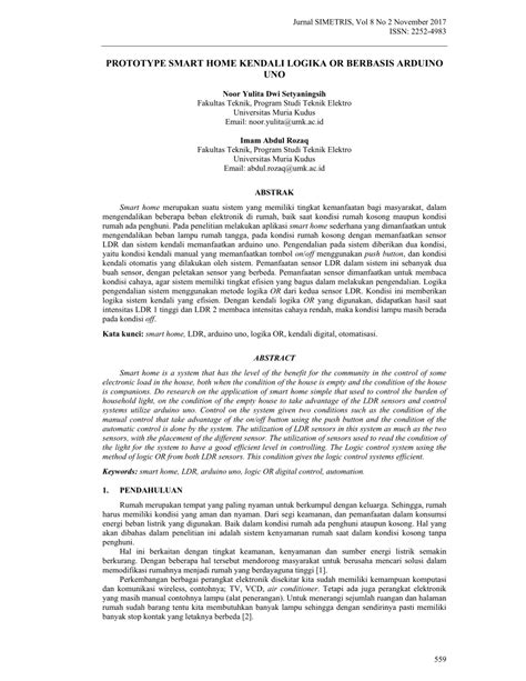 Pdf Prototype Smart Home Kendali Logika Or Berbasis Arduino Uno