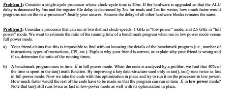 Solved Problem 1 Consider A Single Cycle Processor Whose
