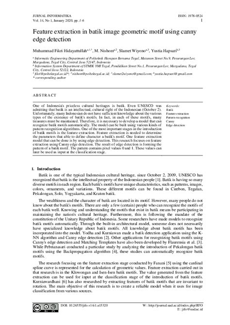 Pdf Feature Extraction In Batik Image Geometric Motif Using Canny Edge Detection