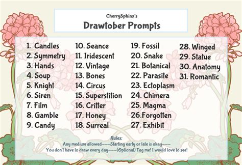 Made A Prompt List For Drawtober Feel Free To Follow Along Im Going