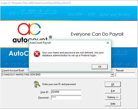 Troubleshooting Payroll Login Error Your User Name And Password Are Not Defined Autocount