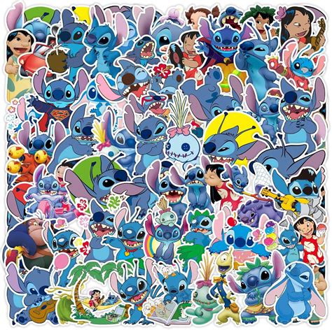 100 Pcs Stitch Stickers For Laptop Bumper Skateboard Water Bottles Computer Phone Guitar