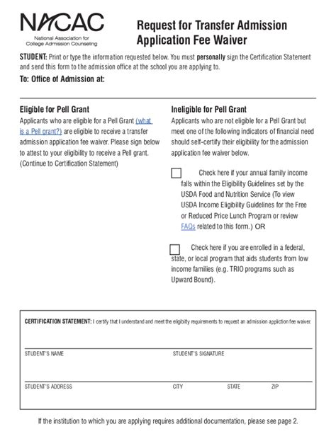 Nacac Request For Transfer Admission Application Fee Waiver Fill Out