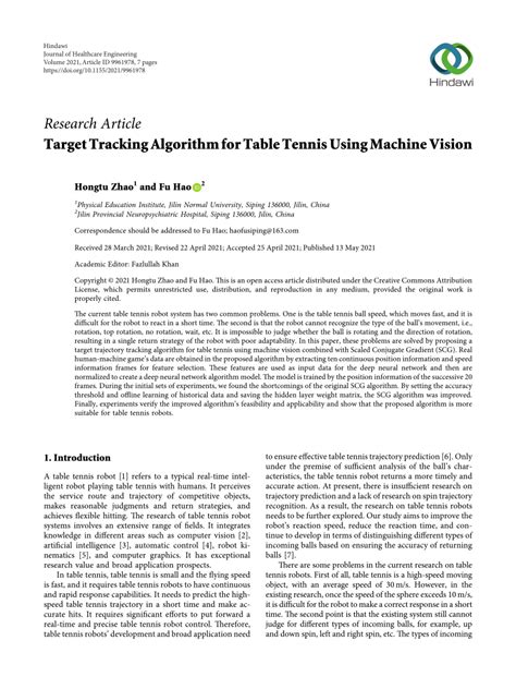 pdf target tracking algorithm for table tennis using machine vision
