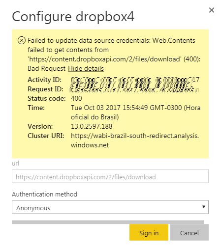 Solved Dropbox Api V2 Gateway Credential Error Microsoft Fabric Community
