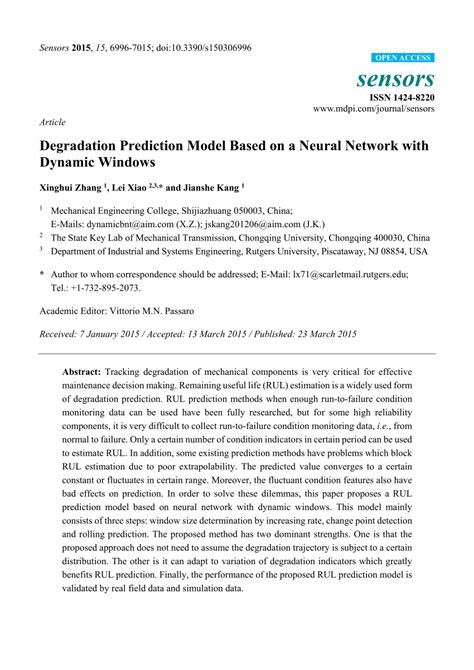 Pdf Degradation Prediction Model Based On A Neural Network With