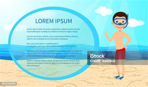 남자 수영 마스크와 오리발입니다 해변 여름 휴가 배너입니다 벡터 일러스트입니다 만화 디자인입니다 건강한 생활방식에 대한 스톡 벡터 아트 및 기타 이미지 Istock