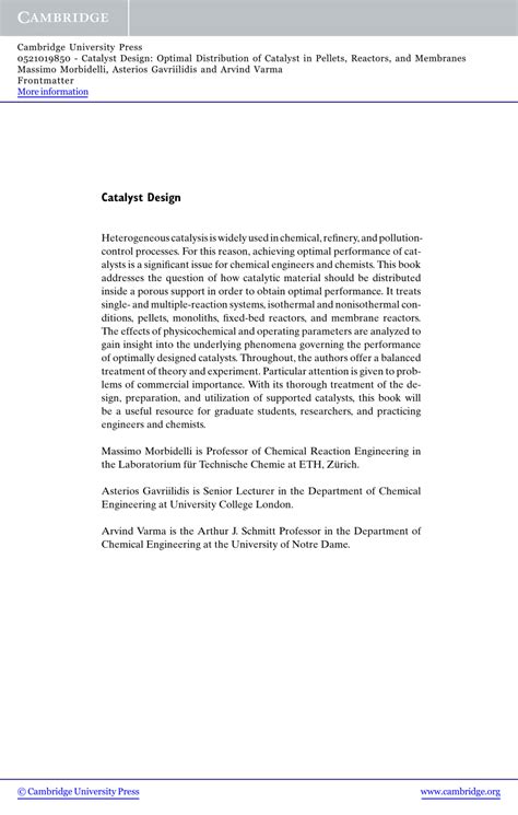 Pdf Catalyst Design Optimal Distribution Of Catalyst In Pellets