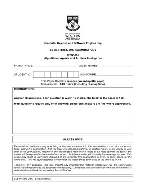 Fillable Online Teaching Csse Uwa Edu Computer Science And Software