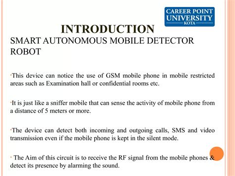 Smart Autonomous Mobile Detector Robot Ppt