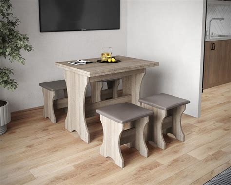 Стол на кухню и 4 мягких табурета комплект ткань дорандо темный дсп