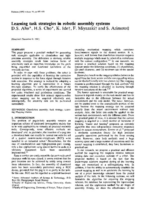 Pdf Learning Task Strategies In Robotic Assembly Systems David Ahn