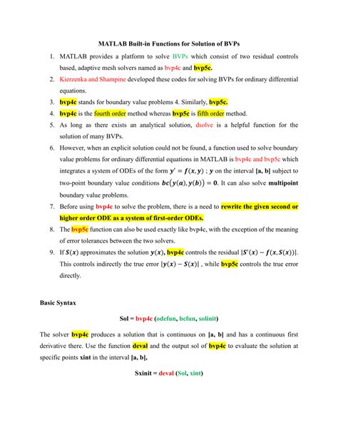 pdf matlab built in functions for solution of bvps