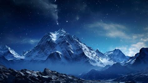 Ciel étoilé Sur Les Sommets Enneigés Des Montagnes Avec Des Lumières