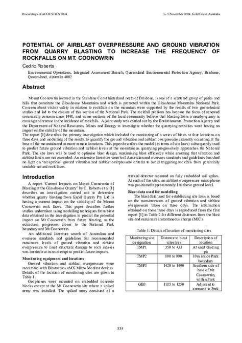 Pdf Potential Of Airblast Overpressure And Ground Vibration From Quarry Blasting To Increase