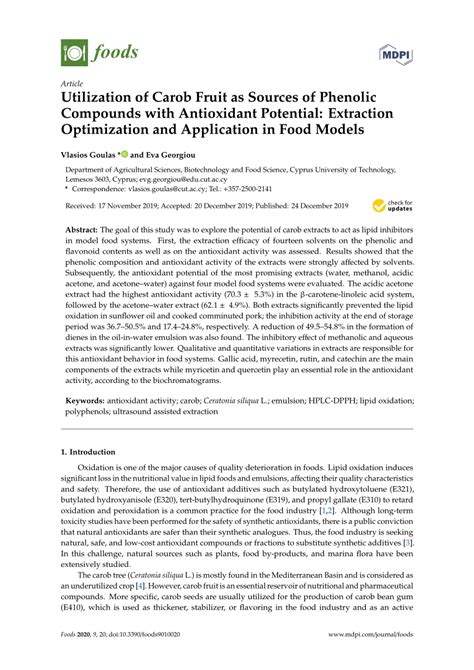 Pdf Utilization Of Carob Fruit As Sources Of Phenolic Compounds With
