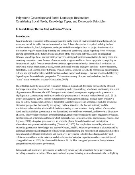 Pdf Polycentric Governance And Forest Landscape Restoration Considering Local Needs