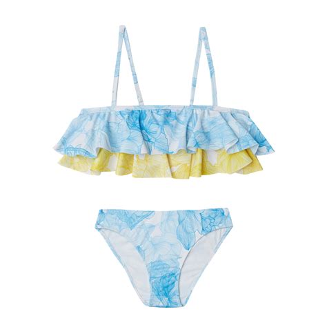 Girls Double Ruffled Bikini Flowers Blue Marie Raxevsky Beach Couture