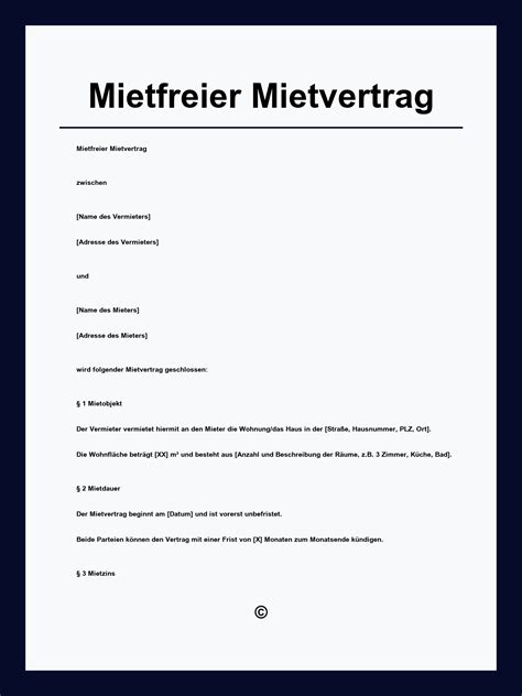 Mietfreier Mietvertrag Muster