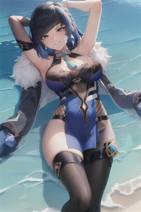 Rule 34 1girls Ai Generated Big Breasts Blue Eyes Blue Hair Clothing Curvy Genshin Impact High