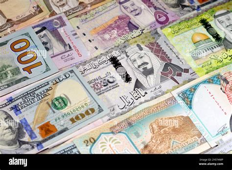 American Money Dollars Banknotes Usd And Sar Saudi Arabia Money Banknotes Of Riyals Bills Of