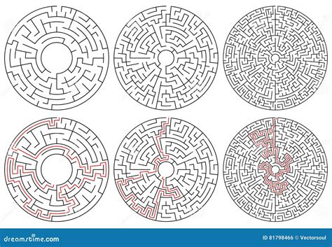 circular mazes 3 version with different complexity stock vector