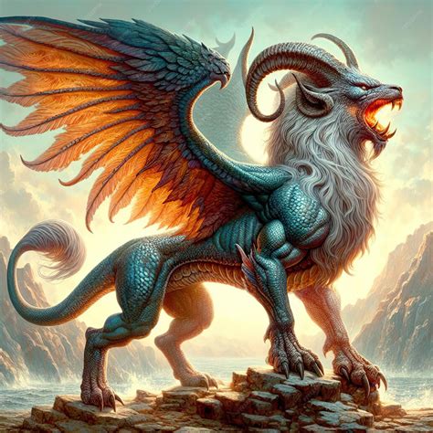 A Chimera From Greek Mythology Isolated On Black Reflective Background