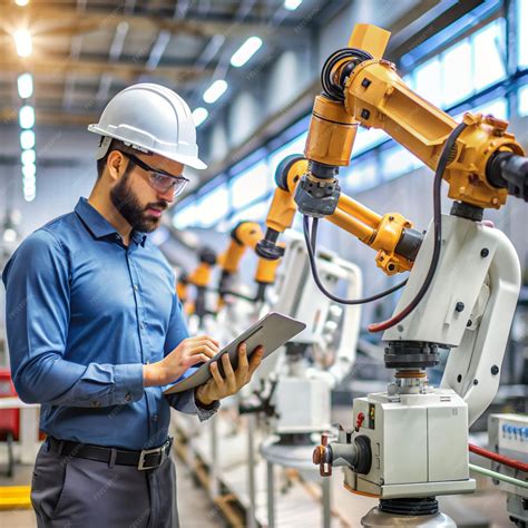 Men Engineer Check And Control Welding Robotic Automatic Arms Machine In Intelligent Factory