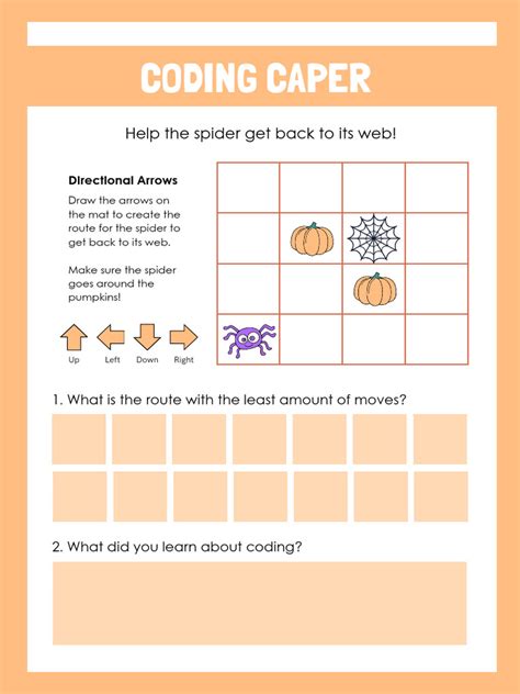 Halloween Coding Worksheet In Orange Illustrated Style Pdf