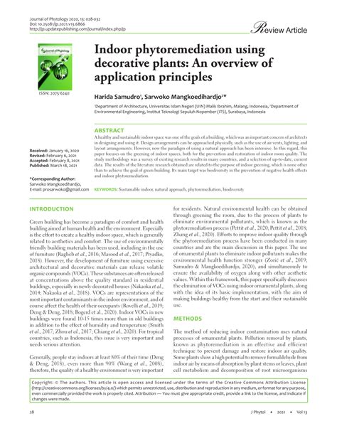 Pdf Indoor Phytoremediation Using Decorative Plants An Overview Of
