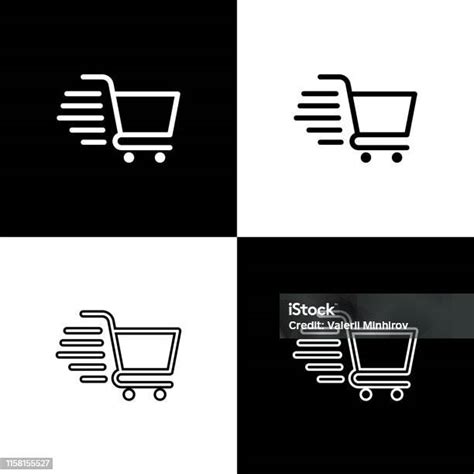 흑백 배경에 격리된 쇼핑 카트 아이콘을 설정합니다 온라인 구매 개념입니다 배달 서비스 기호입니다 슈퍼마켓 바구니 기호입니다 벡터 일러스트레이션 가방에 대한 스톡 벡터 아트