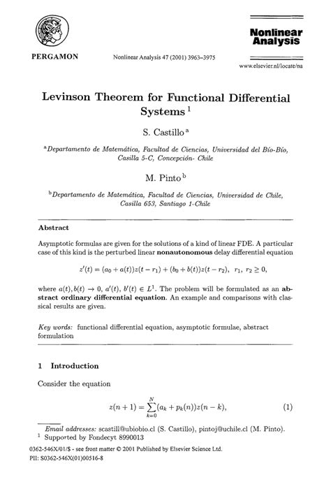 Pdf Levinson Theorem For Functional Differential Systems