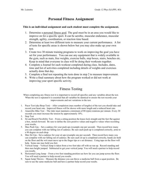 Personal Fitness Assignment