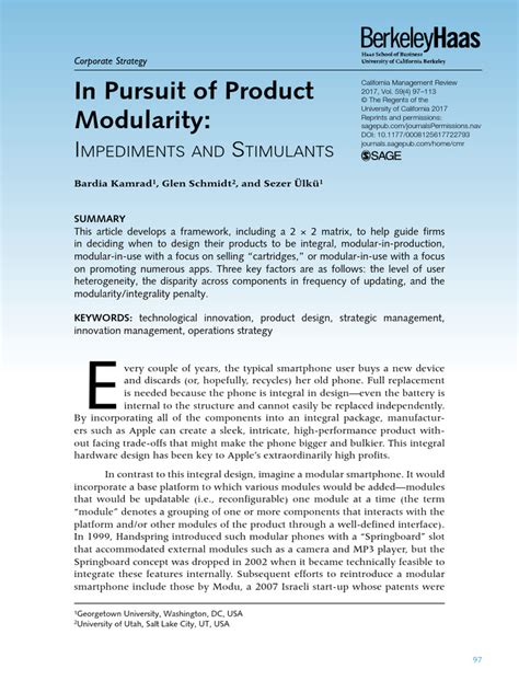 In Pursuit Of Product Modularity Impediments And Stimulants Pdf