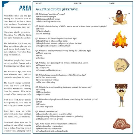 Prehistoric Times Reading Comprehension Paleolithic Mesolithic