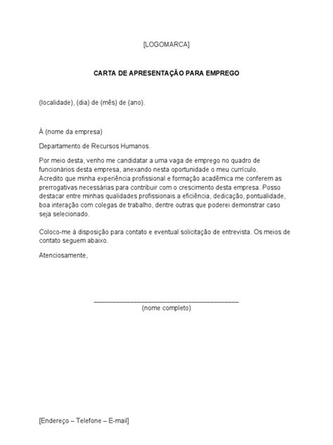 Modelo De Carta De Apresentação Pdf