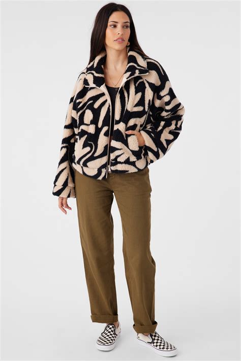 Rori Beach Hut Geo High Pile Fleece Cropped Jacket Cement Oneill