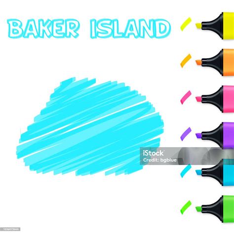 베이커 아일랜드 지도 손 흰색 배경에 파란색 형광펜으로 그려진 국가 지리적 지역에 대한 스톡 벡터 아트 및 기타 이미지 국가