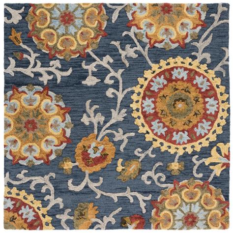 Safavieh Blossom Navymulti 6 Ft X 6 Ft Bohemian Floral Square Area