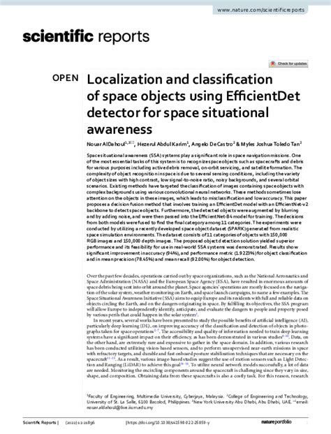 Pdf Localization And Classification Of Space Objects Using Efficientdet Detector For Space