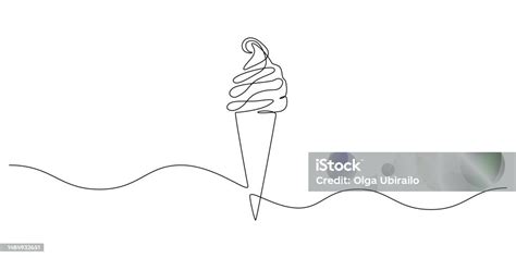와플 콘에 아이스크림을 하나의 연속 선 그리기 메뉴와 명함 디자인을 위한 상징적인 디저트 젤라토는 단순한 선형 스타일입니다 편집 가능한 획 낙서 등고선 벡터 그림 한붓