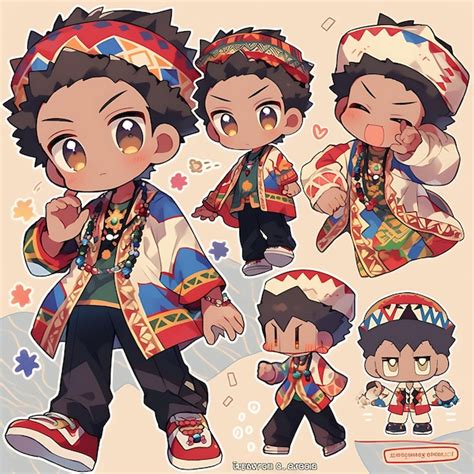 Premium Photo Sticker Of Male Chibi Kawaii African Dashiki Vibrant Prints Beaded Brac Concept