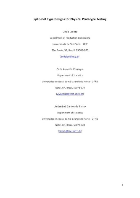 Pdf Split Plot Type Designs For Physical Prototype Testing · 1 Split