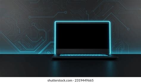 Portable Neon Computer Blank Screen Desk Stock Vector Royalty Free Shutterstock