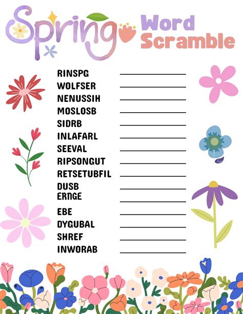 Printable Spring Word Scramble Puzzle Artofit