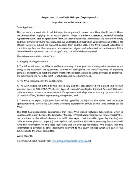 Doh Import Export Permits Pdf