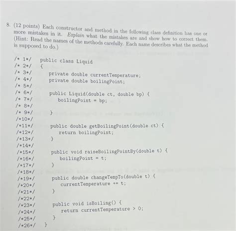 Solved 8 12 Points Each Constructor And Method In The Chegg Com