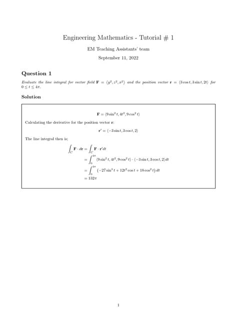 Em Tutorial 1 Line Integrals Pdf Integral Algebra