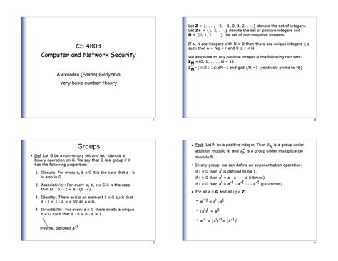Basic Numbers Theory In Computer And Network Security Cs 4803 Docsity