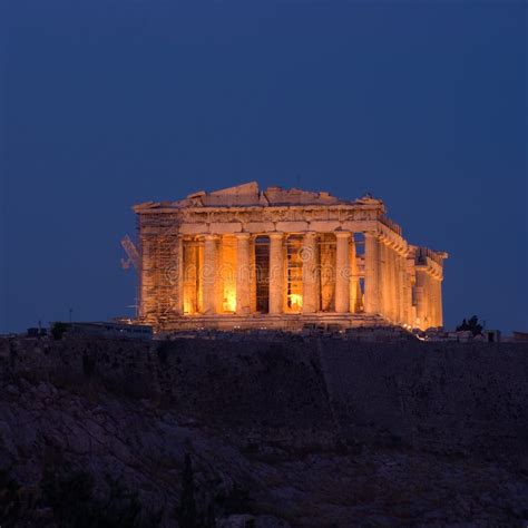 Parthenon Night Ruins Temple Erechtheion Acropolis Athens Greece Stock